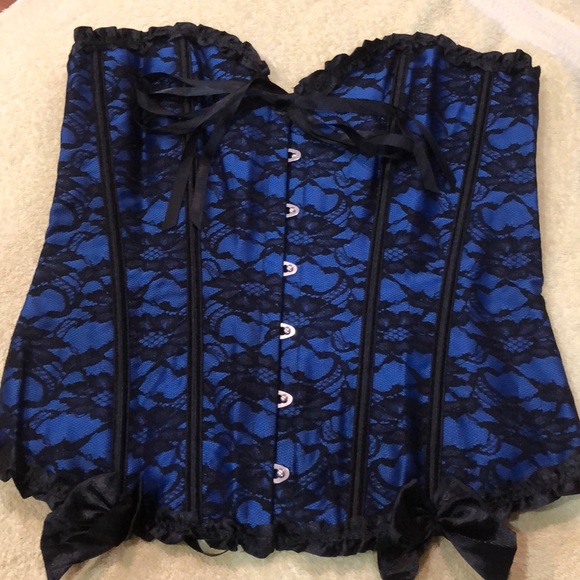 Tops | Sexy Blue And Black Lace New Corset | Poshmark